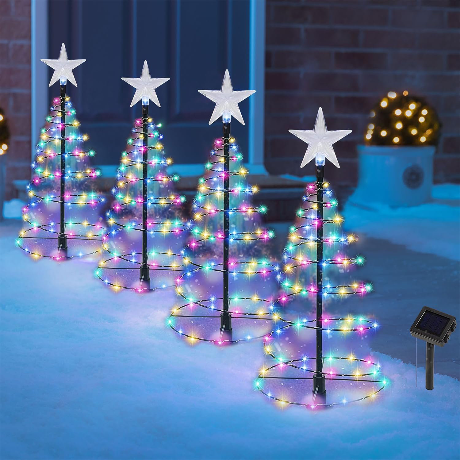 Zeki Shoggy 4 Pack Solar Spiral Christmas Trees With Lights, 19" Outdoor Light Up Christmas ...